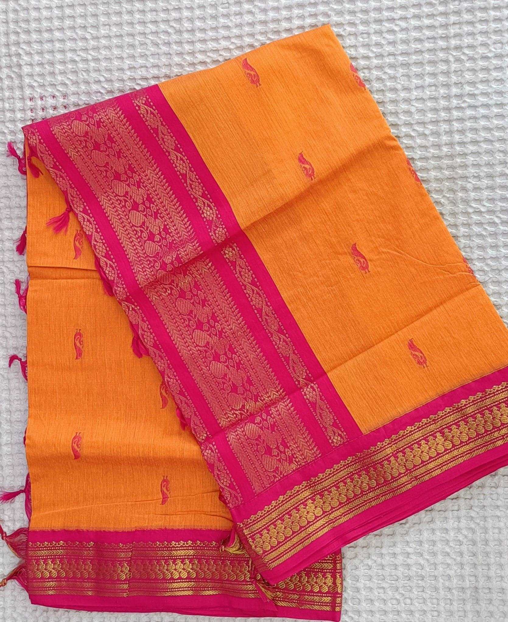 Orange Gadwal Paithani Saree – Paithanistore